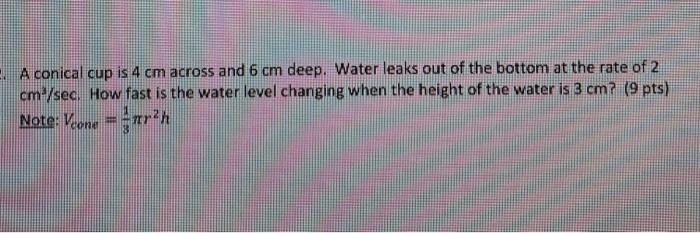 Solved A Conical Cup Is 4 Cm Across And 6 Cm Deep Water