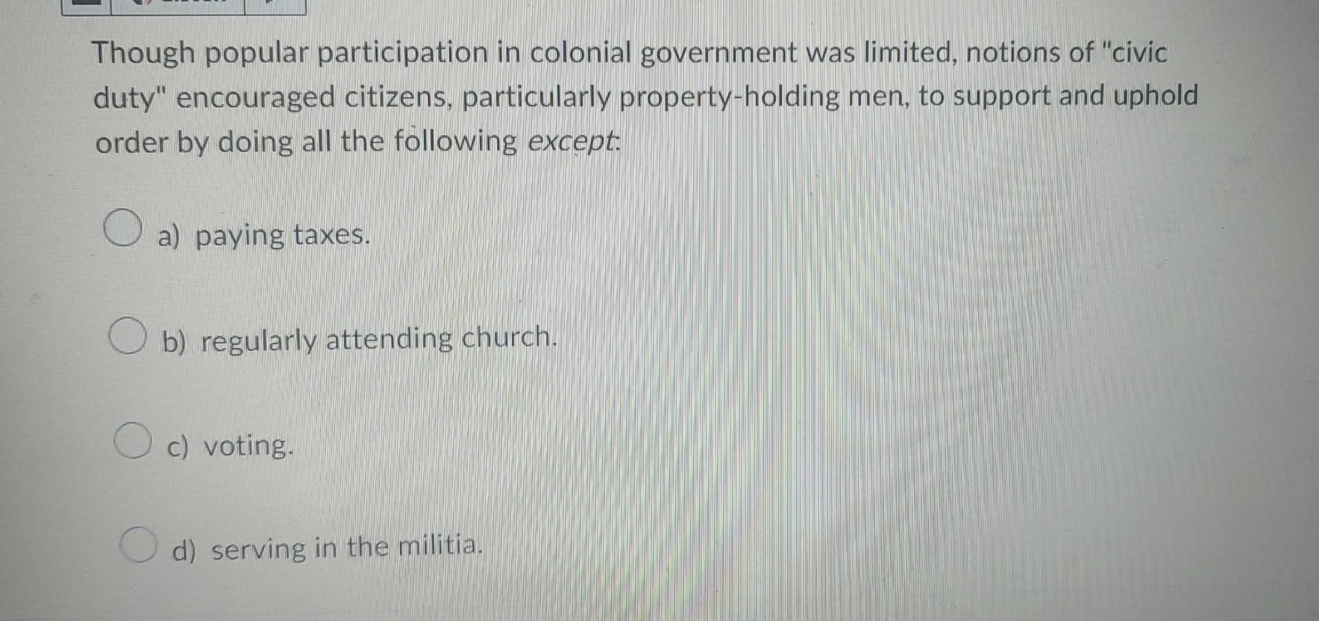 Though popular participation in colonial government | Chegg.com