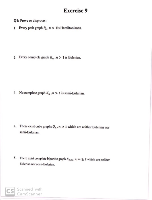 Solved Exercise 9 Q1: Prove or disprove: | Every path graph | Chegg.com