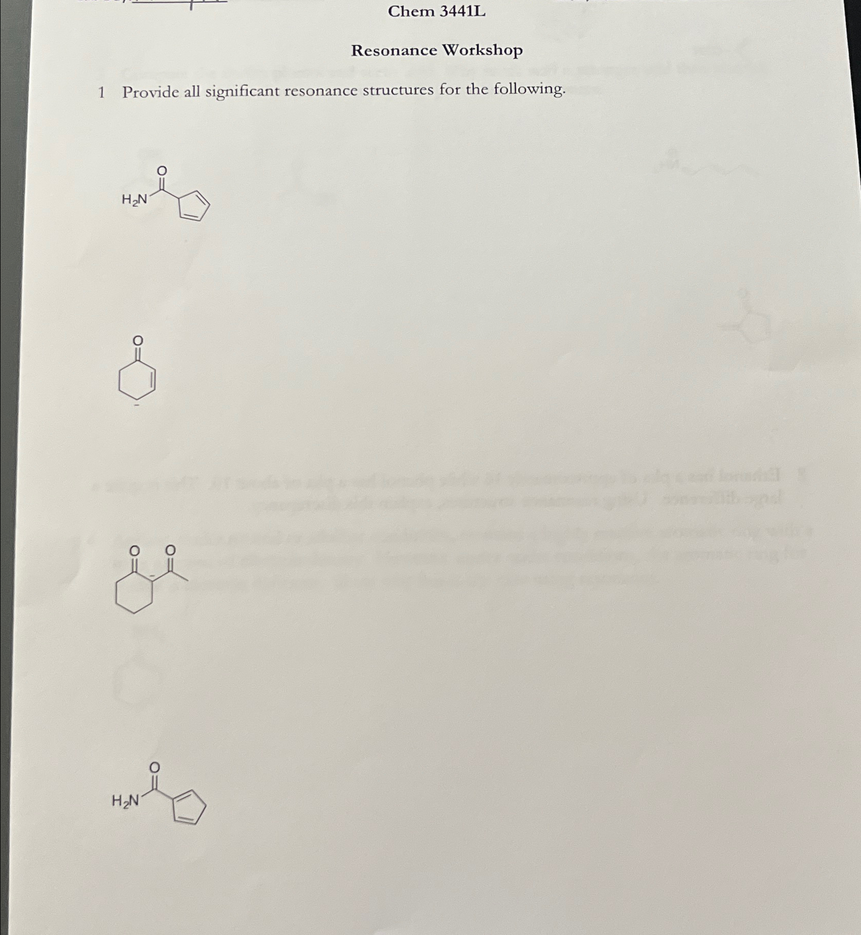 Solved Chem 3441LResonance Workshop1 ﻿Provide all | Chegg.com