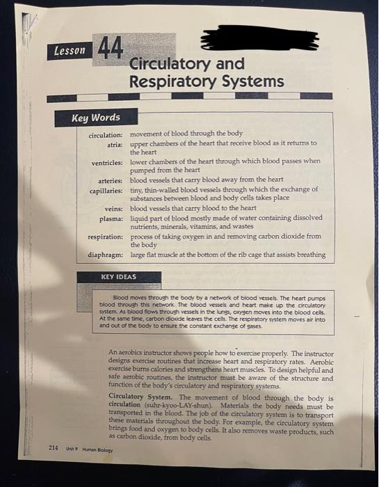 Solved Circulatory and Respiratory Systems circulation: | Chegg.com