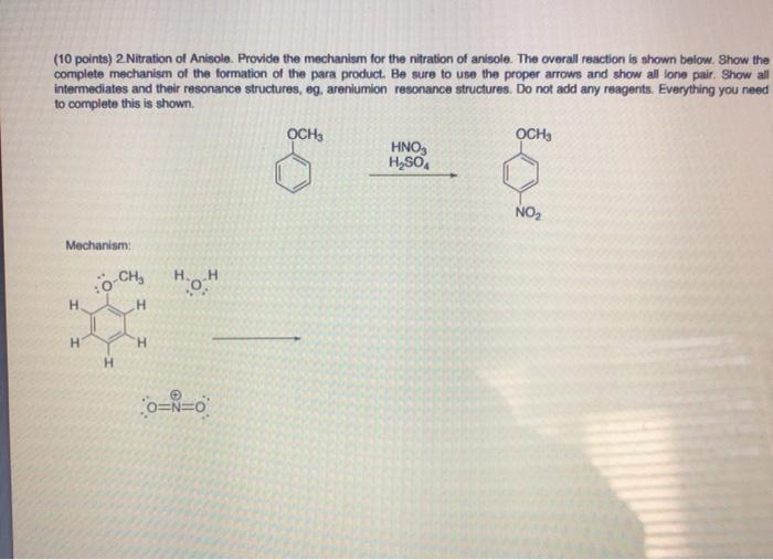 Solved (10 points) 2.Nitration of Anisole. Provide the | Chegg.com