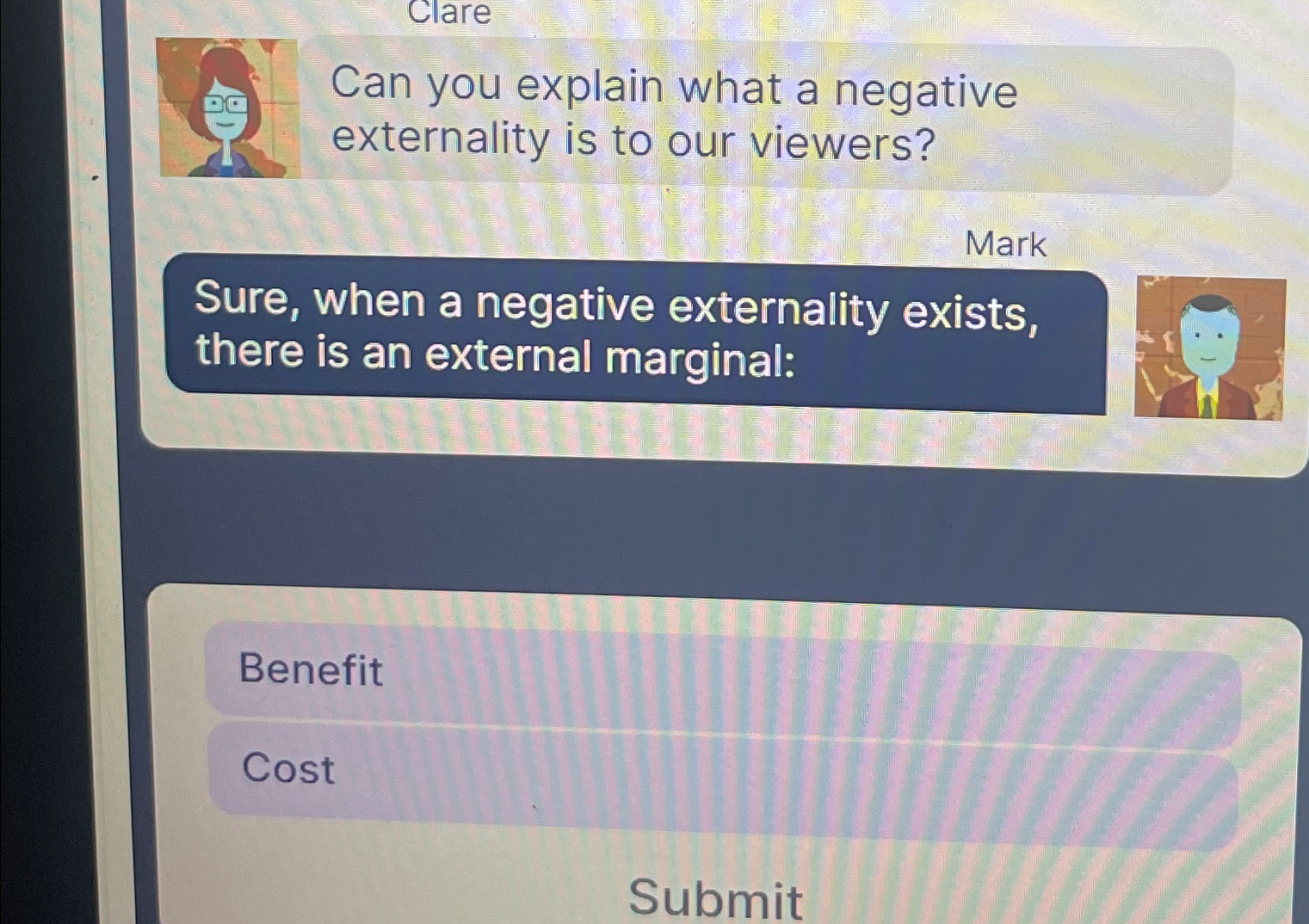 Solved ClareCan you explain what a negative externality is | Chegg.com