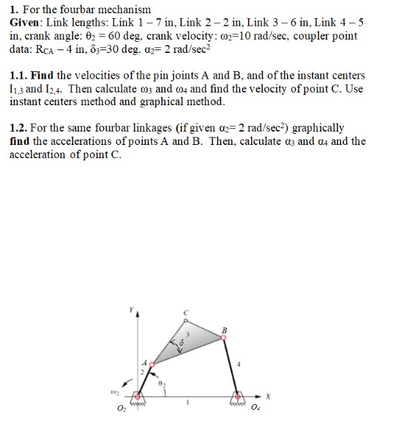 Solved For the fourbar mechanismGiven: Link lengths: Link | Chegg.com