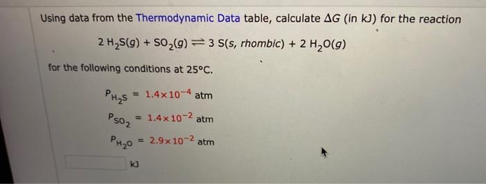 Solved Using data from the Thermodynamic Data table, | Chegg.com