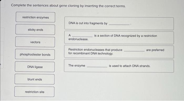 Solved Complete the sentences about gene cloning by | Chegg.com