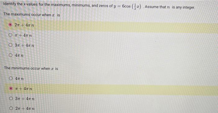Solved Identify the x-values for the maximums, minimums, and | Chegg.com