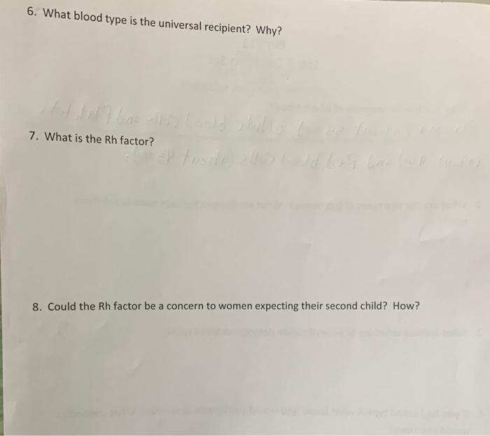 6. What blood type is the universal recipient? Why? | Chegg.com