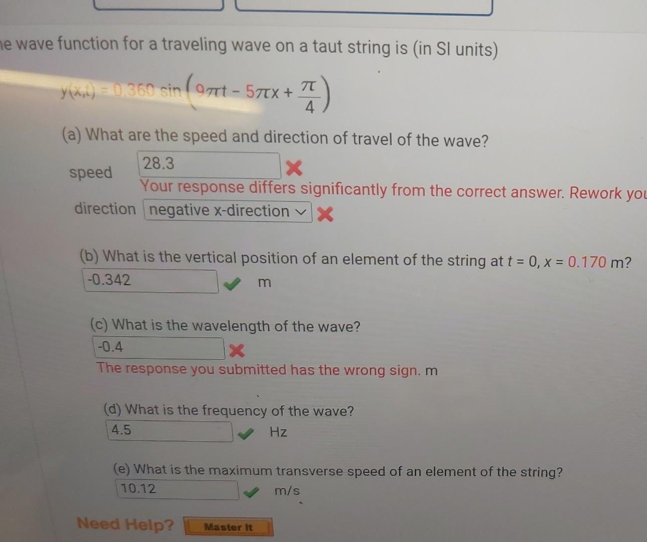 Solved wave function for a traveling wave on a taut string | Chegg.com