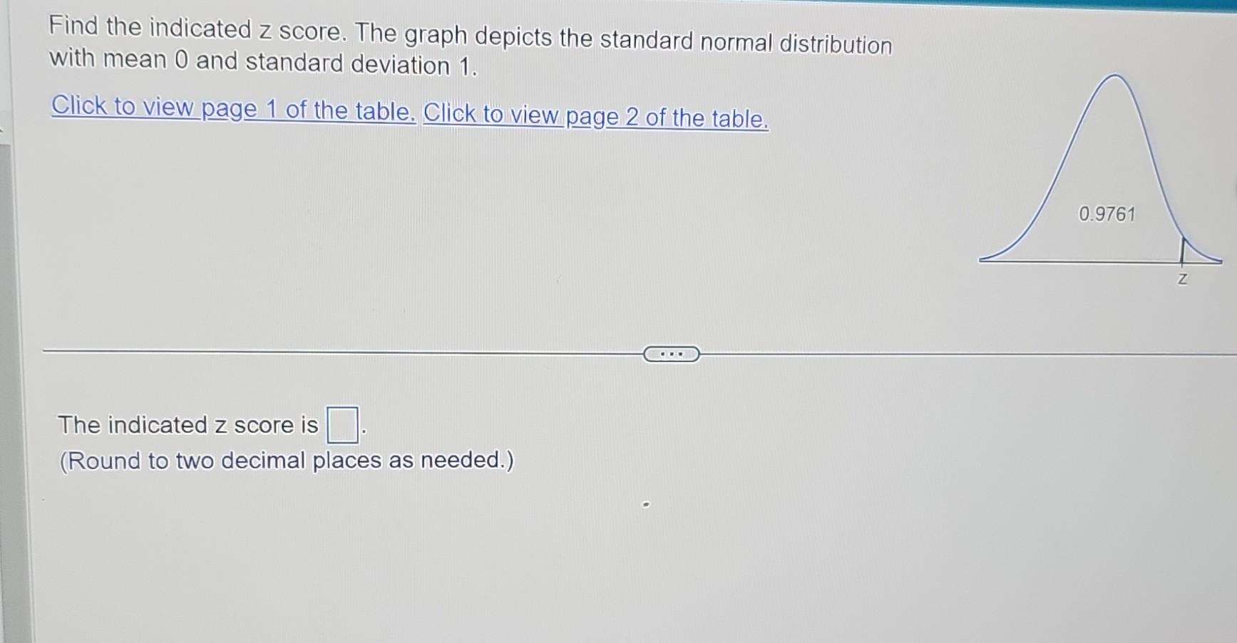 Solved Find the indicated z score. The graph depicts the | Chegg.com