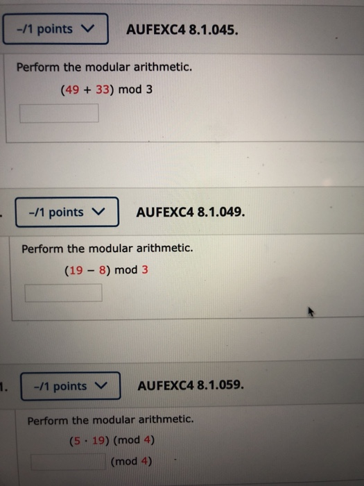 Solved -/1 points AUFEXC4 8.1.045. Perform the modular | Chegg.com