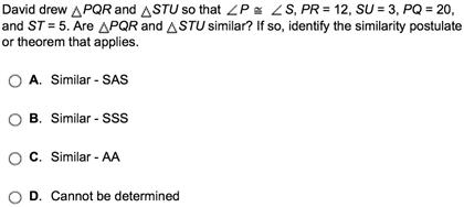 Solved David drew Delta PQR and Delta STU so that P S, PR | Chegg.com