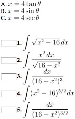 Solved For each of the indefinite integrals below, choose | Chegg.com
