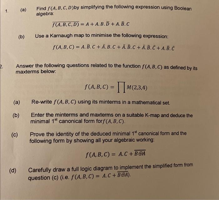 Solved (a) Find f(A,B,C,D) by simplifying the following | Chegg.com