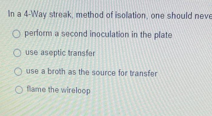 Solved In a 4-Way streak, method of isolation, one should | Chegg.com