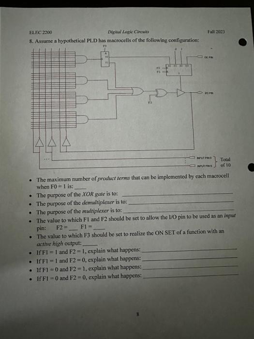 Solved ELEC 2200 Digital Logic Circuits 8. Assume a | Chegg.com