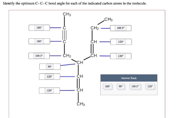 Solved Identify the optimum C-C-C bond angle for each of the | Chegg.com