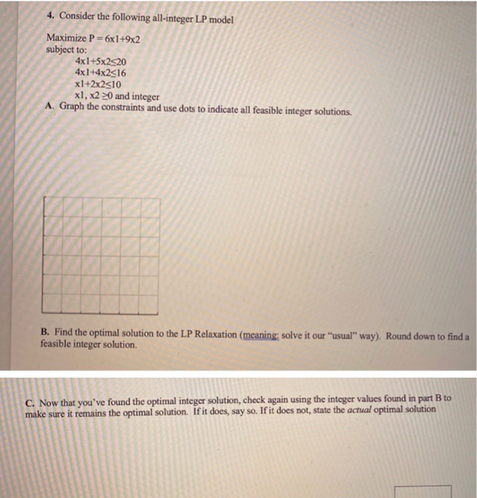 Solved 4. Consider the following all-integer LP model | Chegg.com
