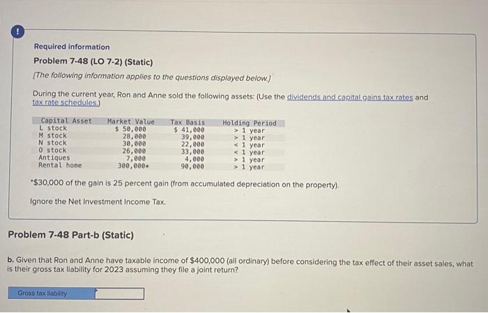 Solved Required information Problem 7-48 (LO 7-2) (Static) | Chegg.com