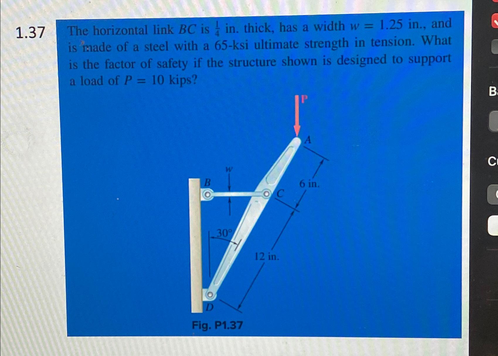 Solved 1.37\\nThe horizontal link BC is (1)/(4) in. thick, | Chegg.com