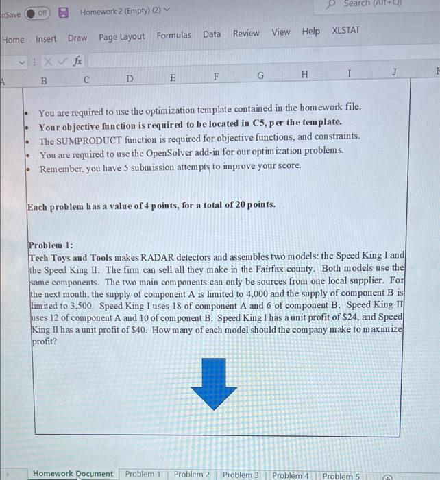 Solved - You are required to use the optimization template | Chegg.com