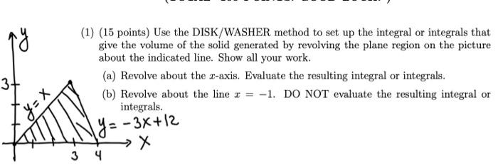 Solved 3+ (1) (15 points) Use the DISK/WASHER method to set | Chegg.com