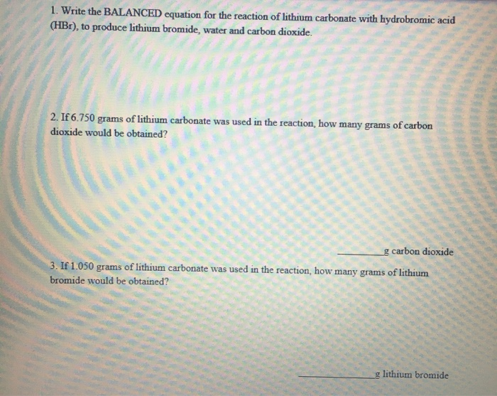 Solved 1. Write the BALANCED equation for the reaction of | Chegg.com