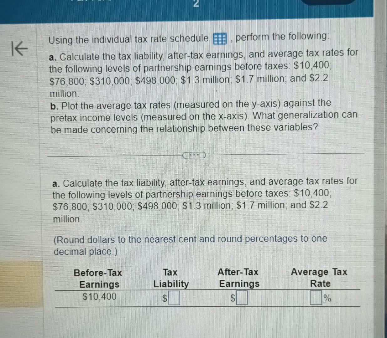 Solved Using the individual tax rate schedule perform the | Chegg.com