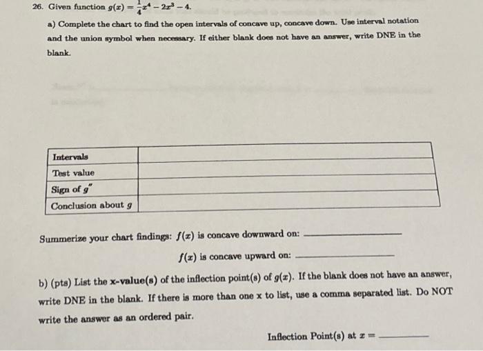 Solved 26. Given function g(x) = x² – 2x³ – 4. 1 a) Complete | Chegg.com