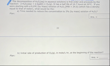 Solved The decomposition of H2O2(aq) ﻿in aqueous solutions | Chegg.com