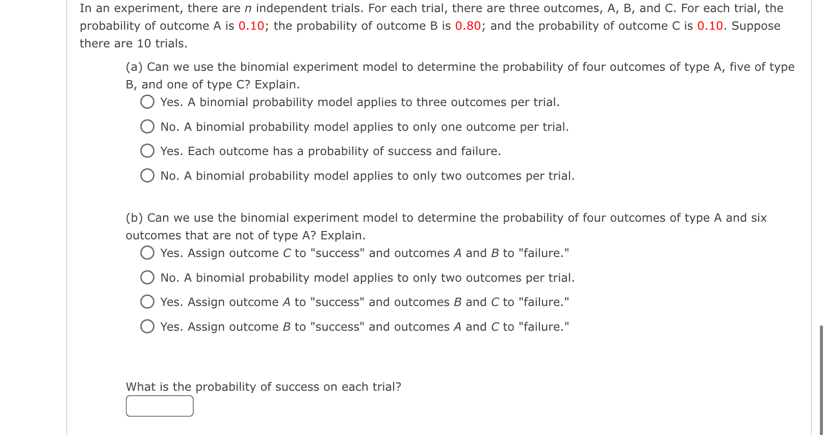 Solved In an experiment, there are n ﻿independent trials. | Chegg.com