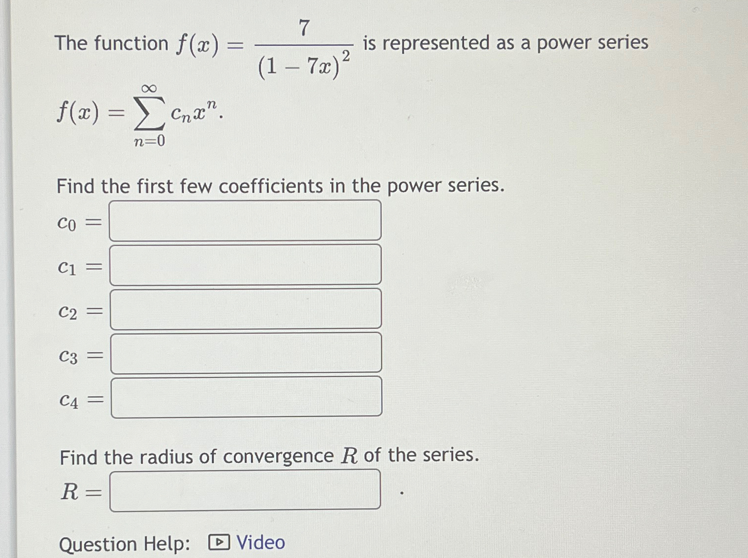 Solved The function f(x)=7(1-7x)2 ﻿is represented as a power | Chegg.com