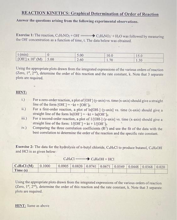 REACTION KINETICS: Graphical Determination of Order | Chegg.com
