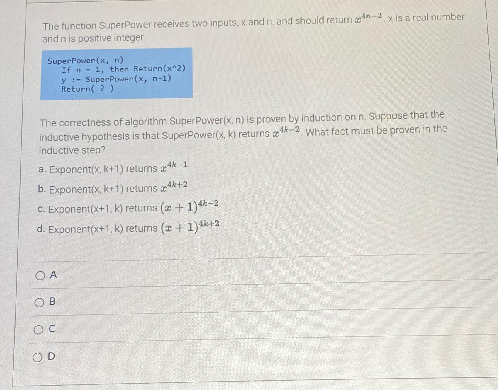 Solved The function SuperPower receives two inputs, x ﻿and | Chegg.com