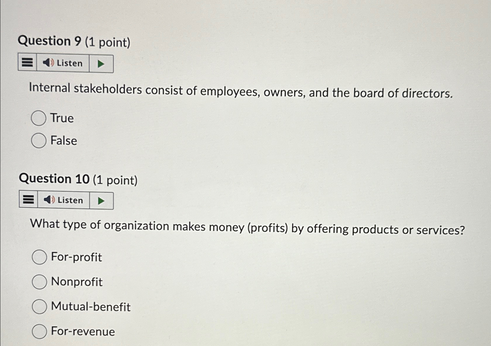Solved Question 9 (1 ﻿point)ListenInternal stakeholders | Chegg.com