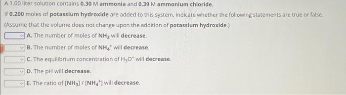 Solved A 1.00 liter solution contains 0.30M ammonia and | Chegg.com