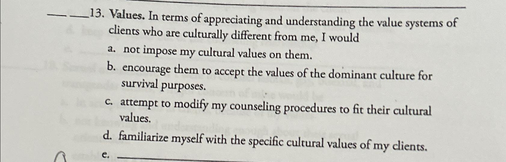 Solved Values. In terms of appreciating and understanding | Chegg.com