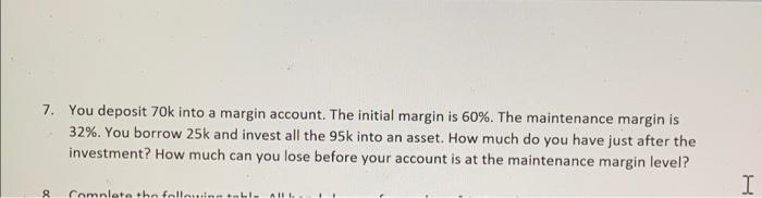 Solved 7. You deposit 70k into a margin account. The initial | Chegg.com