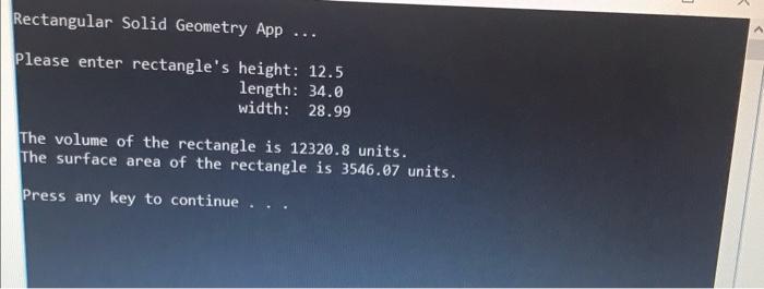 Solved Write a program that calculates the volume and | Chegg.com