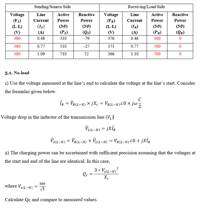 Solved 5.1. ﻿No-loadUse the voltage measured at the line's | Chegg.com