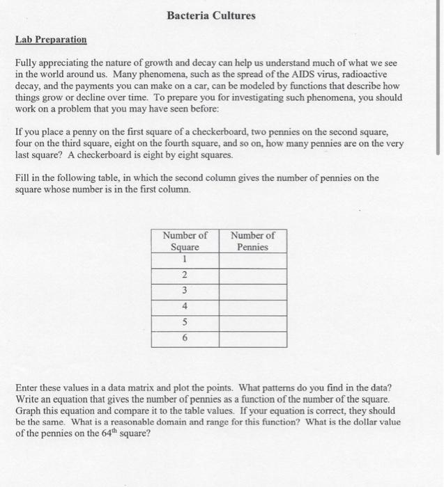 Solved Bacteria Cultures Lab Preparation Fully appreciating | Chegg.com