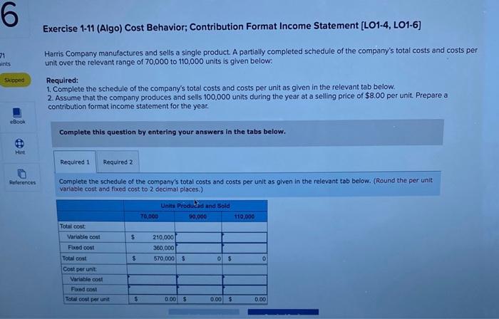 Solved Exercise 1-11 (Algo) Cost Behavior; Contribution | Chegg.com