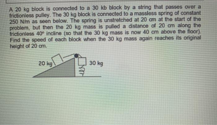 Solved A 20 kg block is connected to a 30 kb block by a | Chegg.com