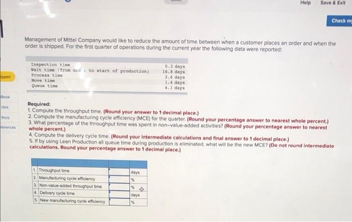 Solved Help Save & Exit Check my Management of Mittel | Chegg.com