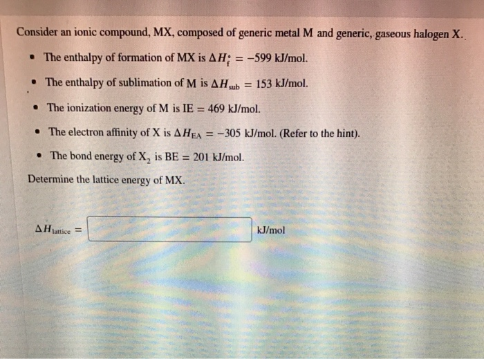Solved Consider an ionic compound, MX, composed of generic | Chegg.com