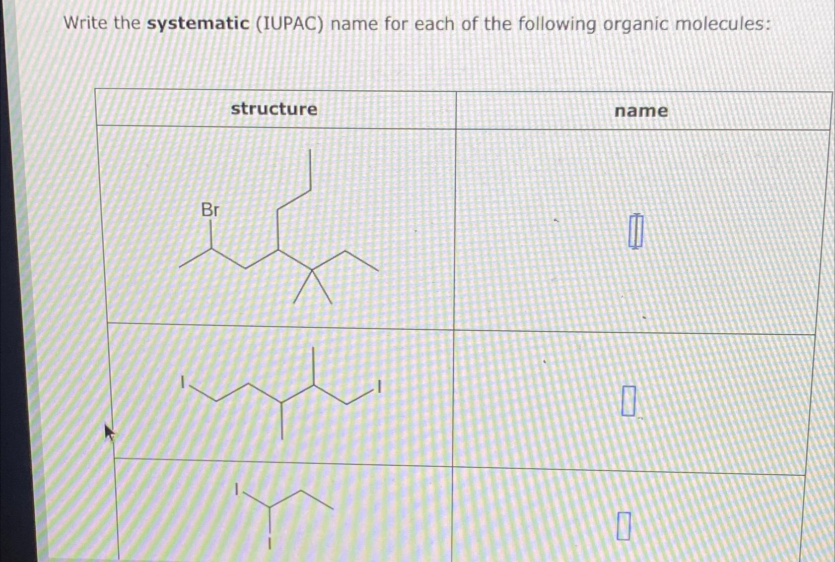 Solved Write the systematic (IUPAC) ﻿name for each of the | Chegg.com