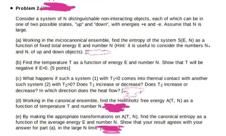 Solved • Problem 20 Consider a system of N distinguishable | Chegg.com