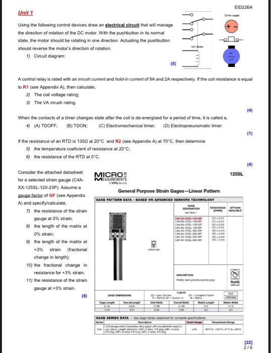 Solved EID226A Unit 1 Using the following control devices | Chegg.com