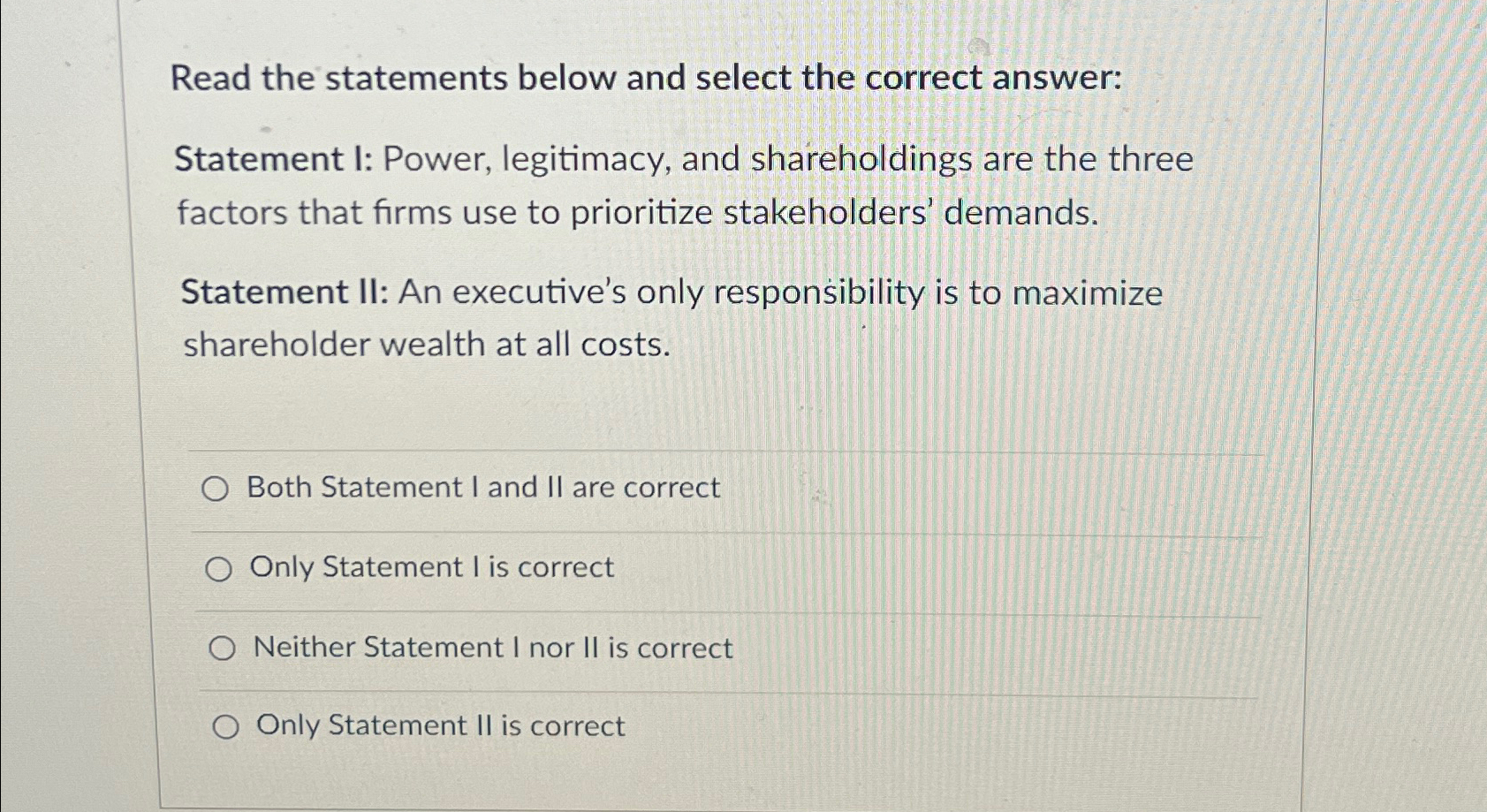 Solved Read the statements below and select the correct | Chegg.com