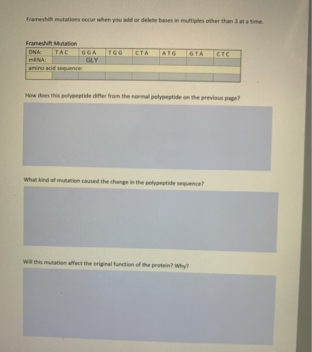 Solved ATG GCT AAT GGT ACT Normal DNA DNA: ТАС CGG mRNA: | Chegg.com